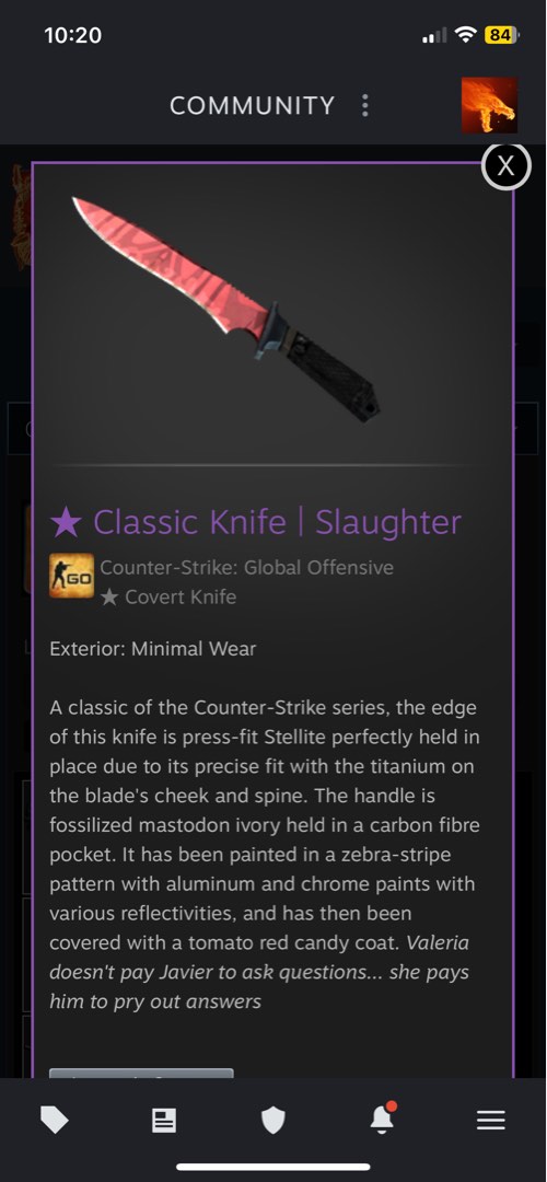 CSGO Classic Knife Slaughter MW, Video Gaming, Gaming Accessories, In-Game Products on Carousell