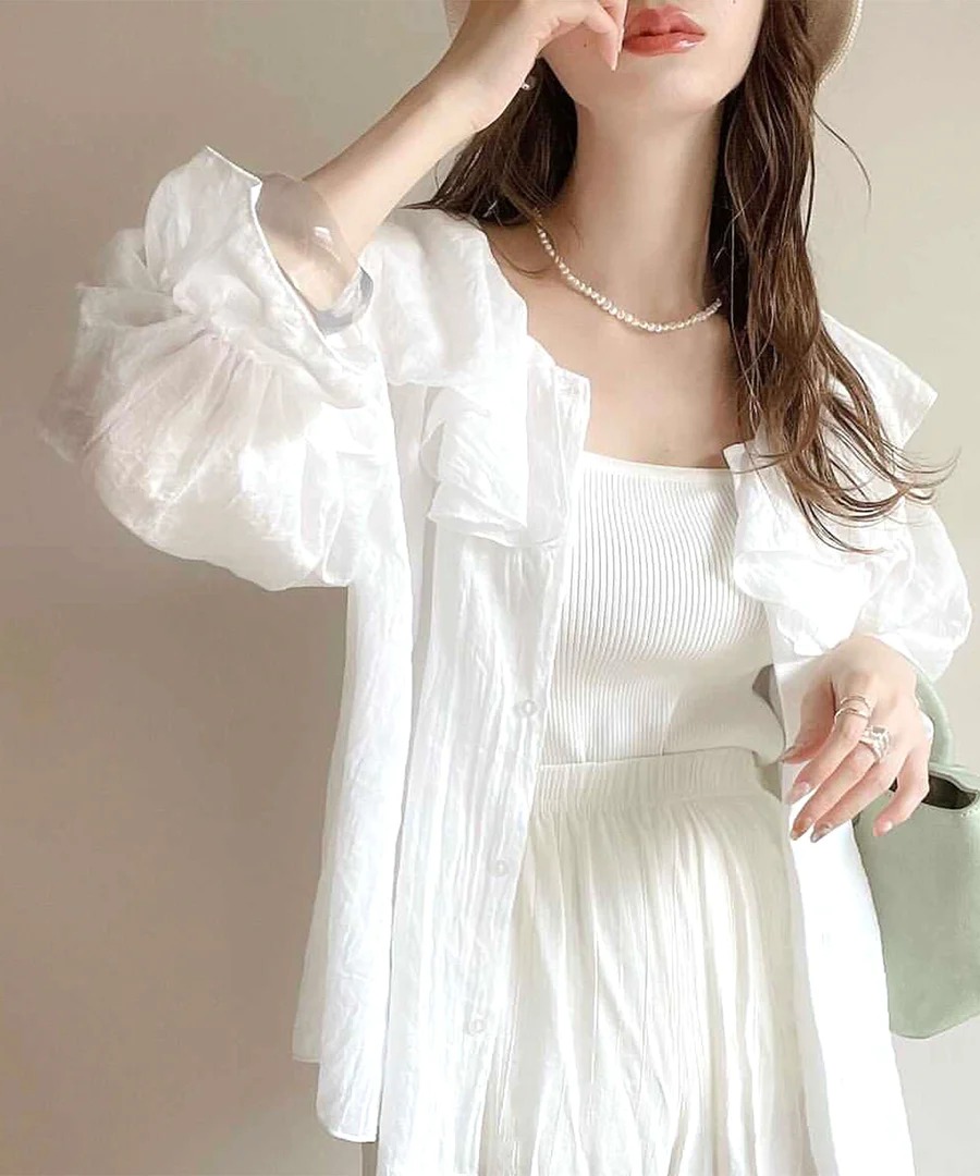 預購 日本品牌 Classical Elf 2WAY 荷葉邊褶邊襯衫 4色, 女裝, 上衣, 襯衫 - Carousell