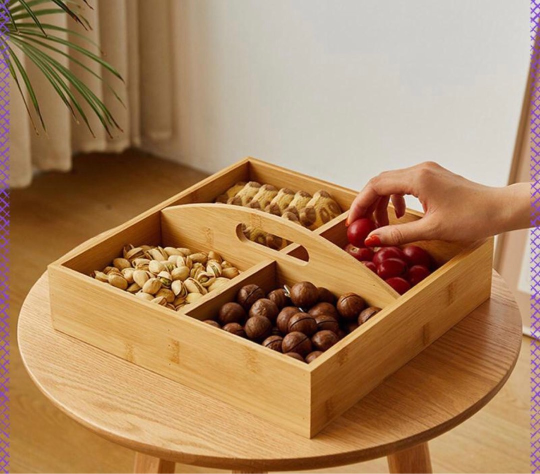 Bamboo nuts storage platter tray with 4 grids, Furniture & Home Living ...