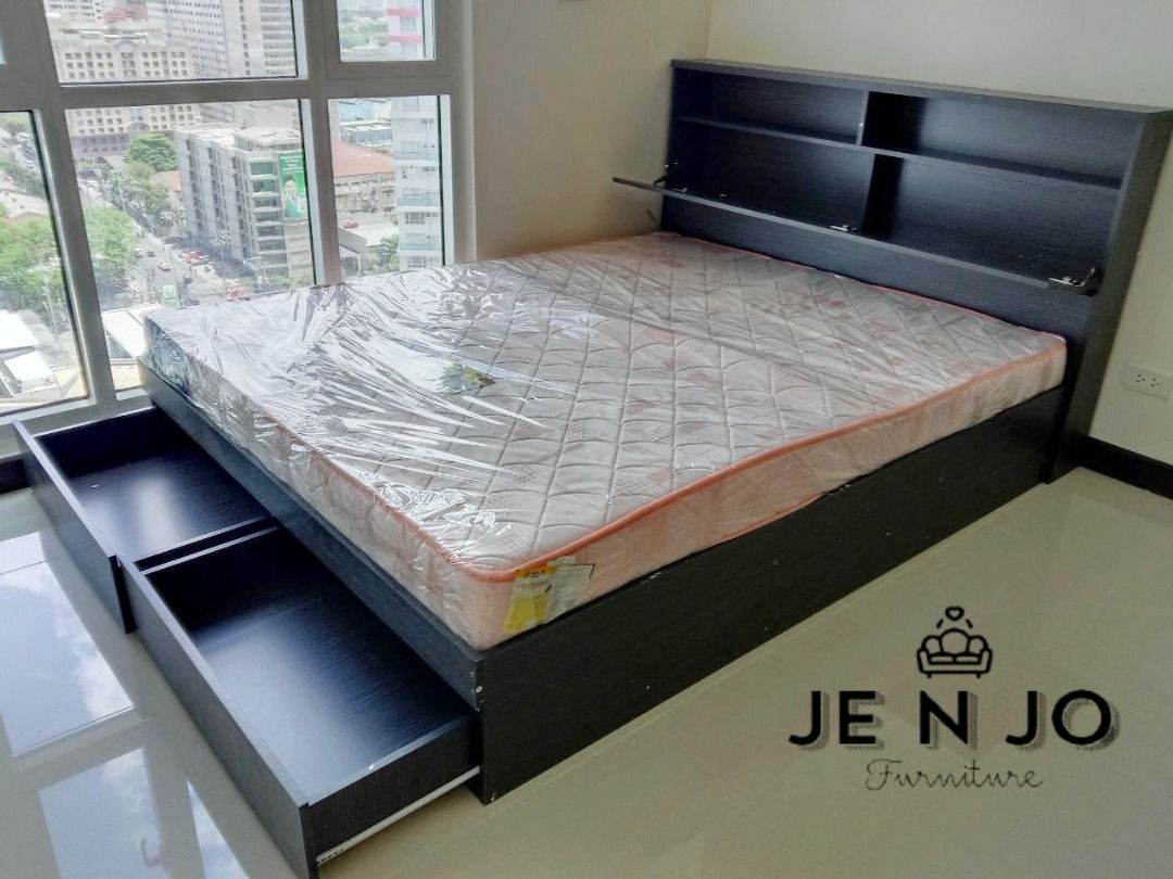 BED FRAME WITH HEADBOARD COMPARTMENTS AND FOOTBOARD DRAWERS, Furniture ...