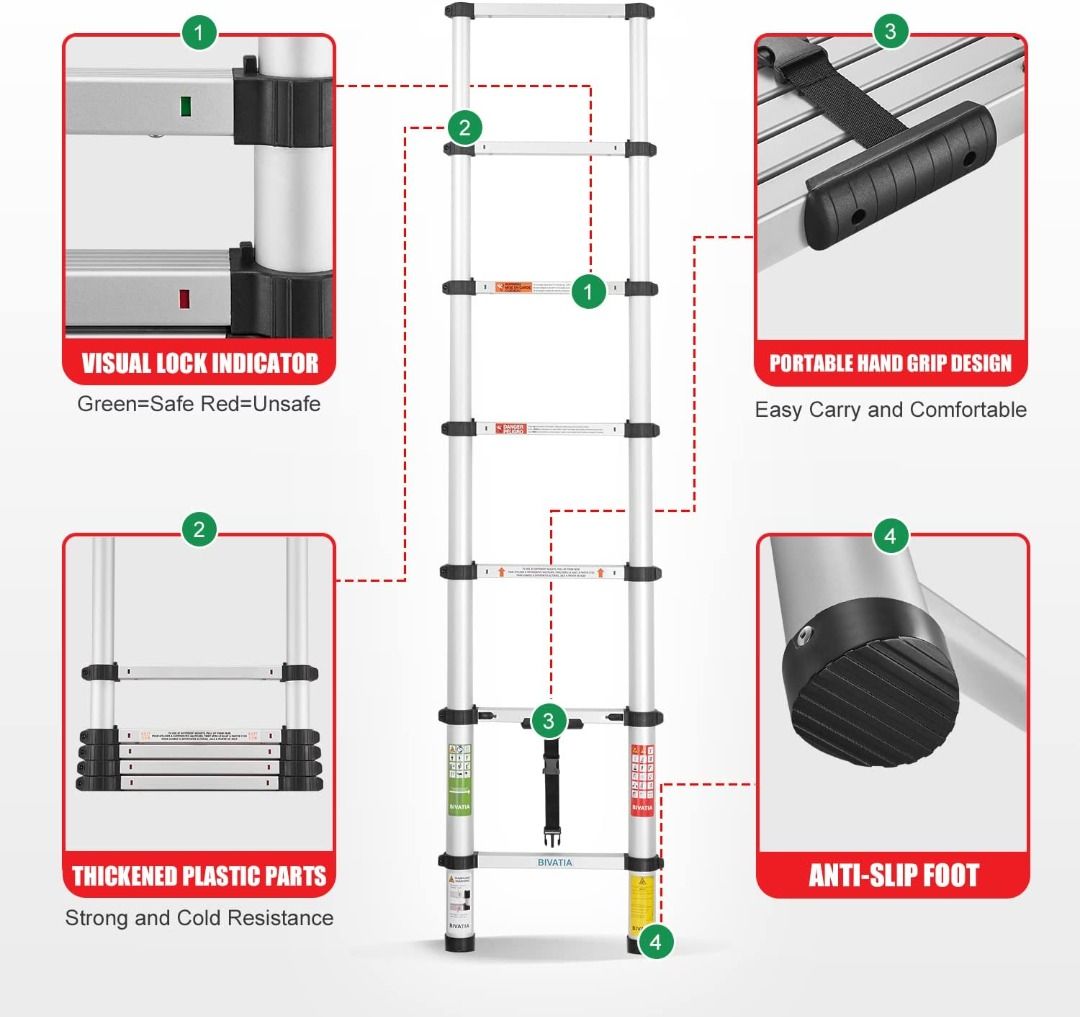 BIVATIA 15 Ft Smartsafe Aluminum Telescoping Ladder: Telescopic ...