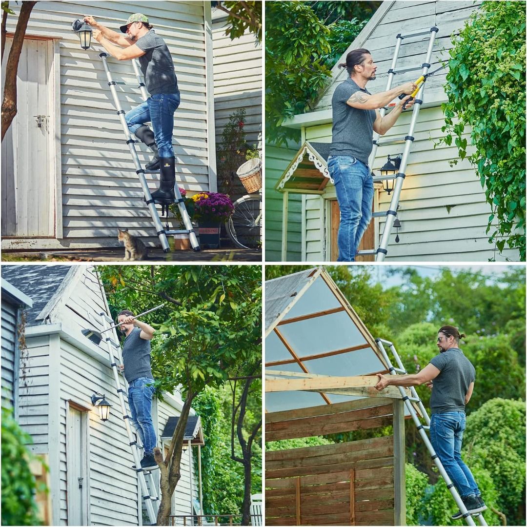 BIVATIA 15 Ft Smartsafe Aluminum Telescoping Ladder: Telescopic ...