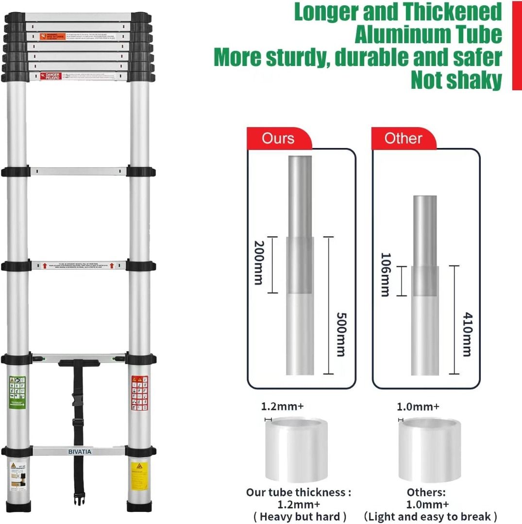 BIVATIA 15 Ft Smartsafe Aluminum Telescoping Ladder: Telescopic ...
