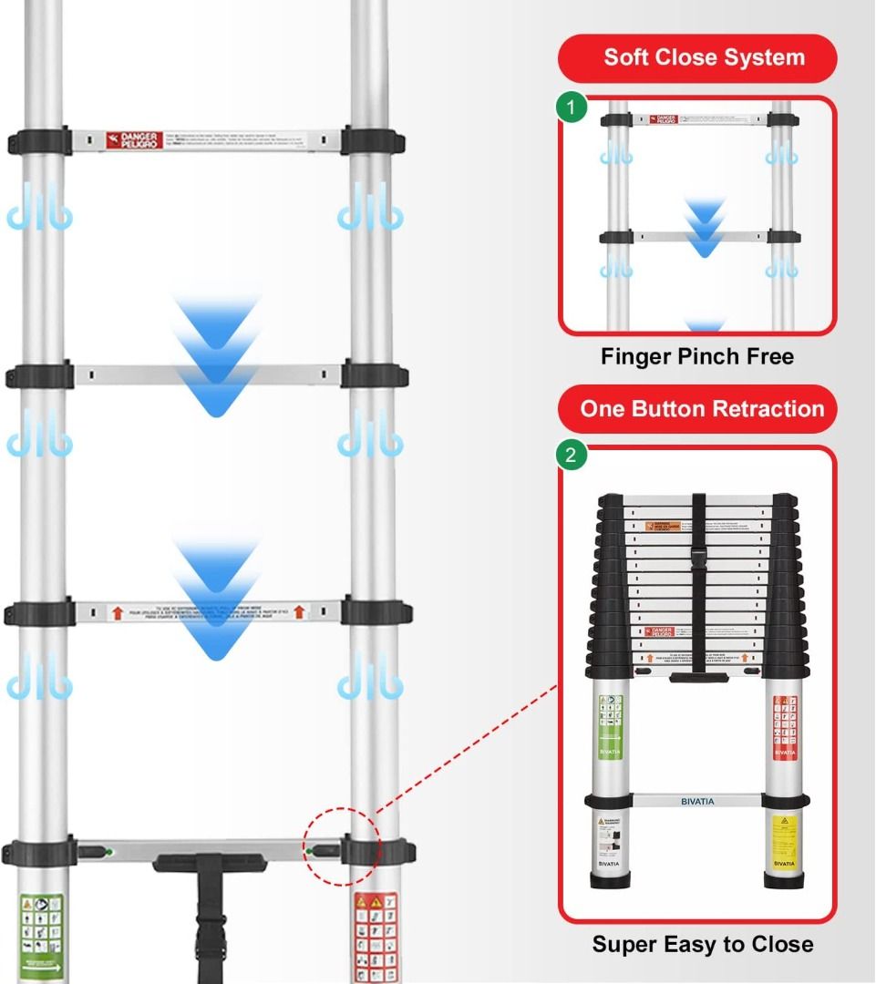 BIVATIA 15 Ft Smartsafe Aluminum Telescoping Ladder: Telescopic ...