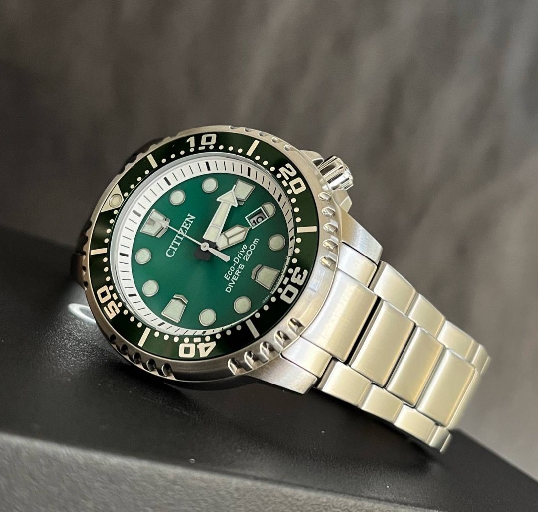 BNEW AUTHENTIC! Citizen Promaster Diver Watch BN0158-85X Eco-Drive Green Dial Stainless Steel ...