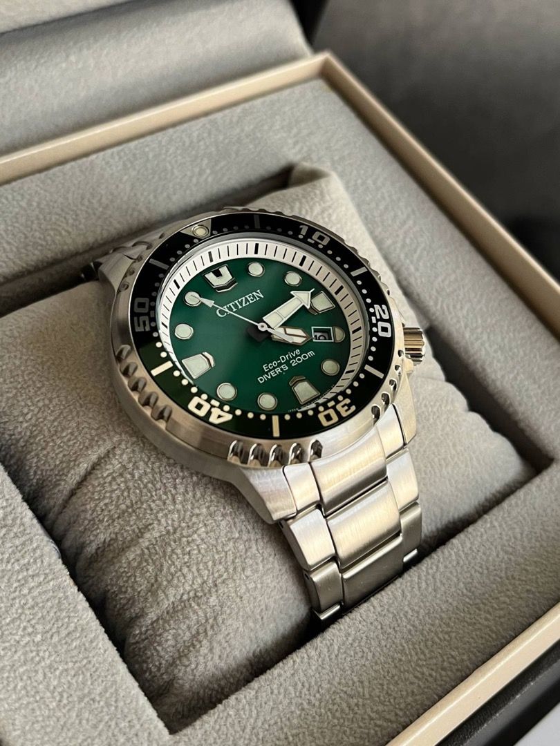 BNEW AUTHENTIC! Citizen Promaster Diver Watch BN0158-85X Eco-Drive Green Dial Stainless Steel ...