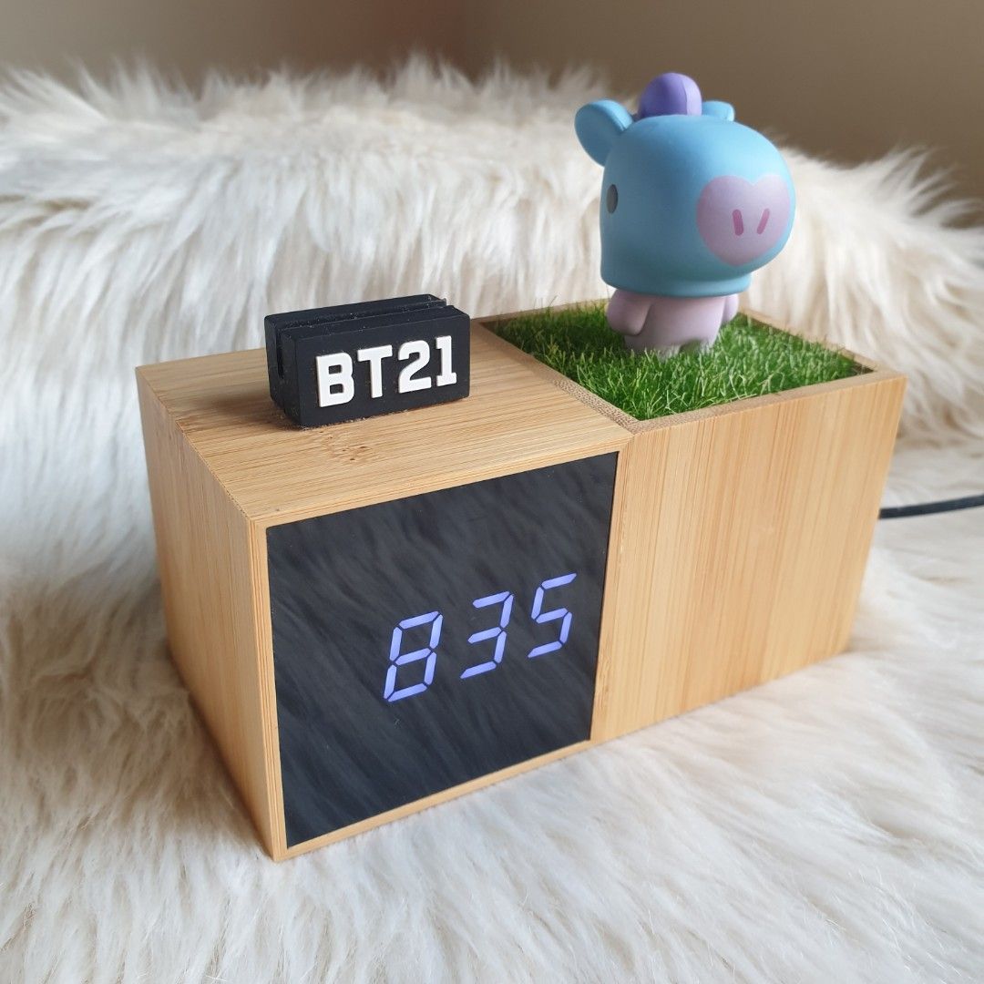 BT21 Cute Baby LED Digital Desk Clock MANG Royche Wooden Bamboo ...