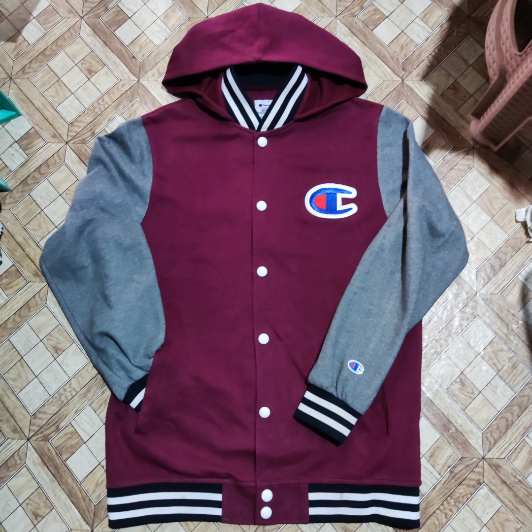 champion varsity jacket with hood reverse weave on Carousell
