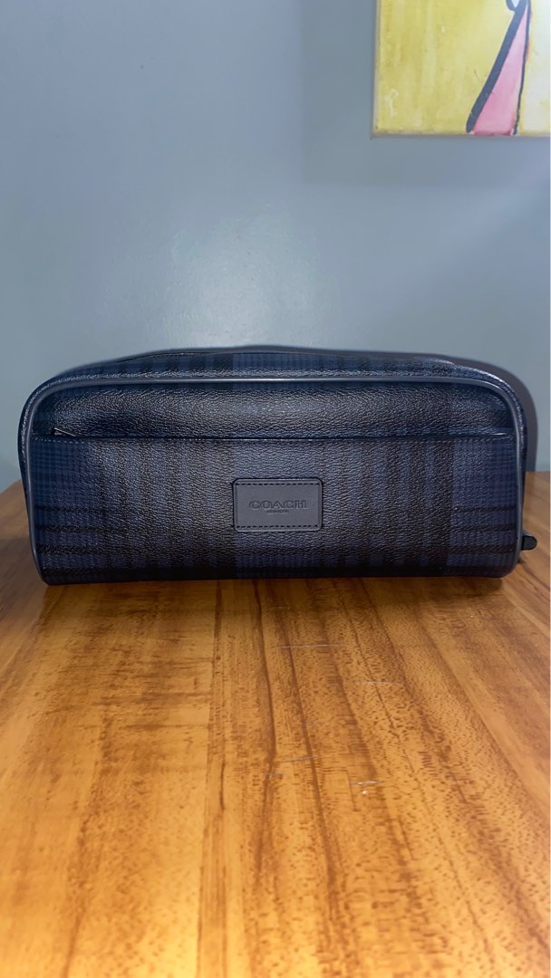 COACH Dopp Kit (Patterned Blue Pebble Leather), Luxury, Bags & Wallets ...