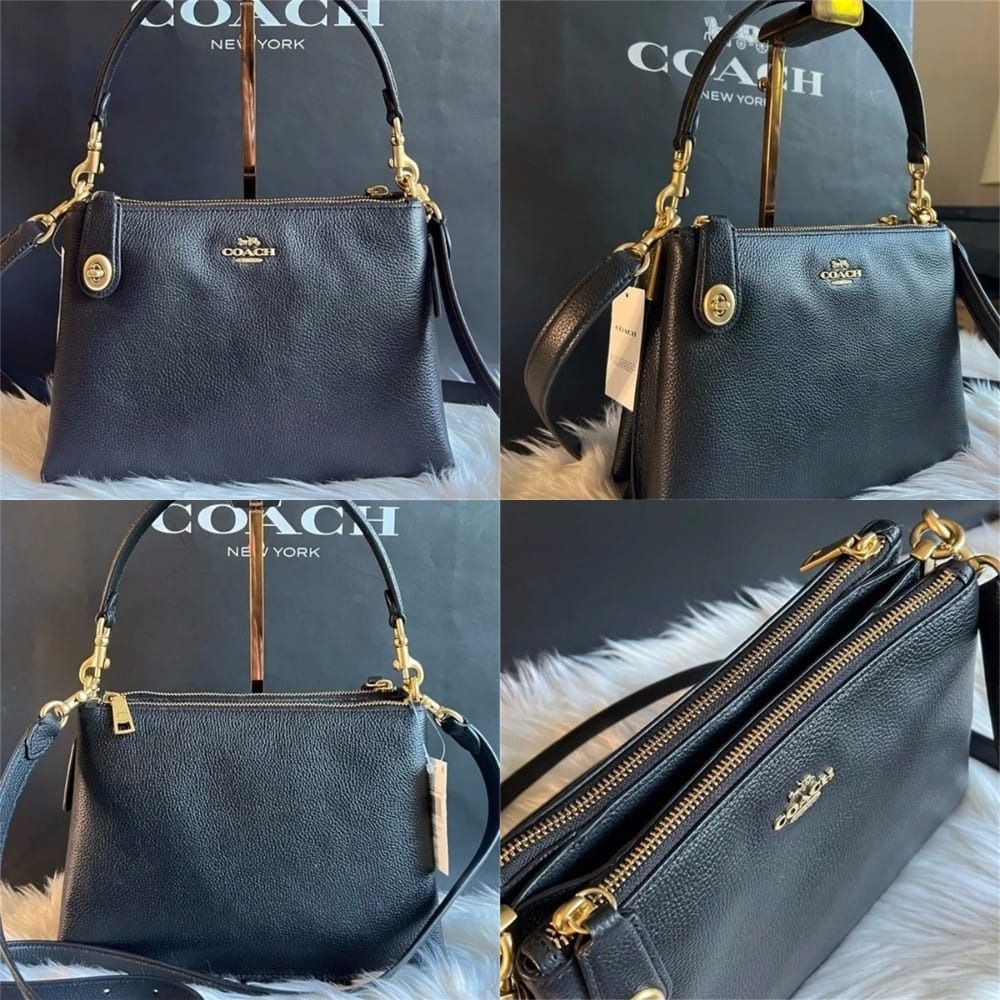 Coach Double Zip Shoulder Bag In Signature Canvas / Polished Pebble ...