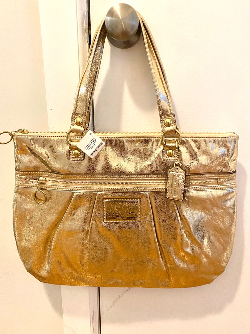 COACH POPPY SIGNATURE GLAM TOTE bag in metallic gold, Luxury, Bags ...