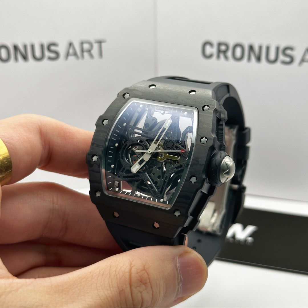 Cronus Art Black Carbon Fibre Star Tonneau Watch Cronusart, Men's ...