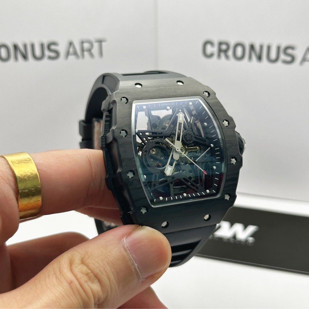 Cronus Art Black Carbon Fibre Star Tonneau Watch Cronusart, Men's ...
