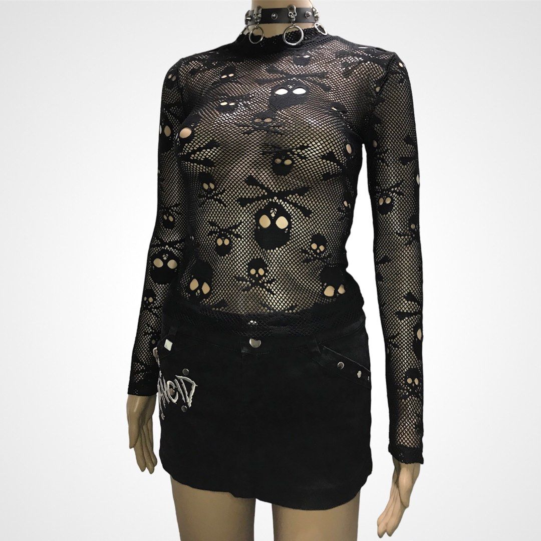 Deadstock Skull Mesh Fishnet Layering Top mall goth gothic punk emo ...