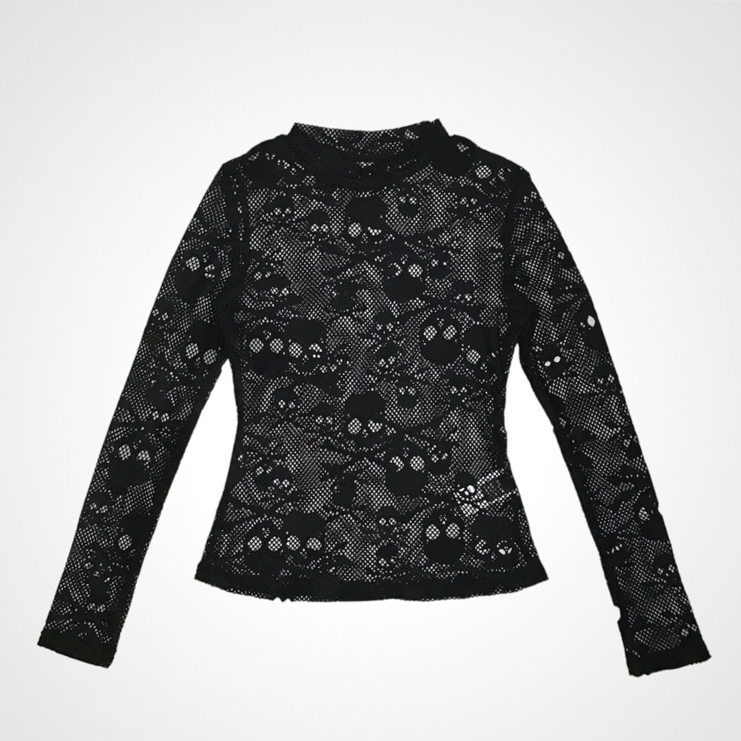 Deadstock Skull Mesh Fishnet Layering Top mall goth gothic punk emo ...
