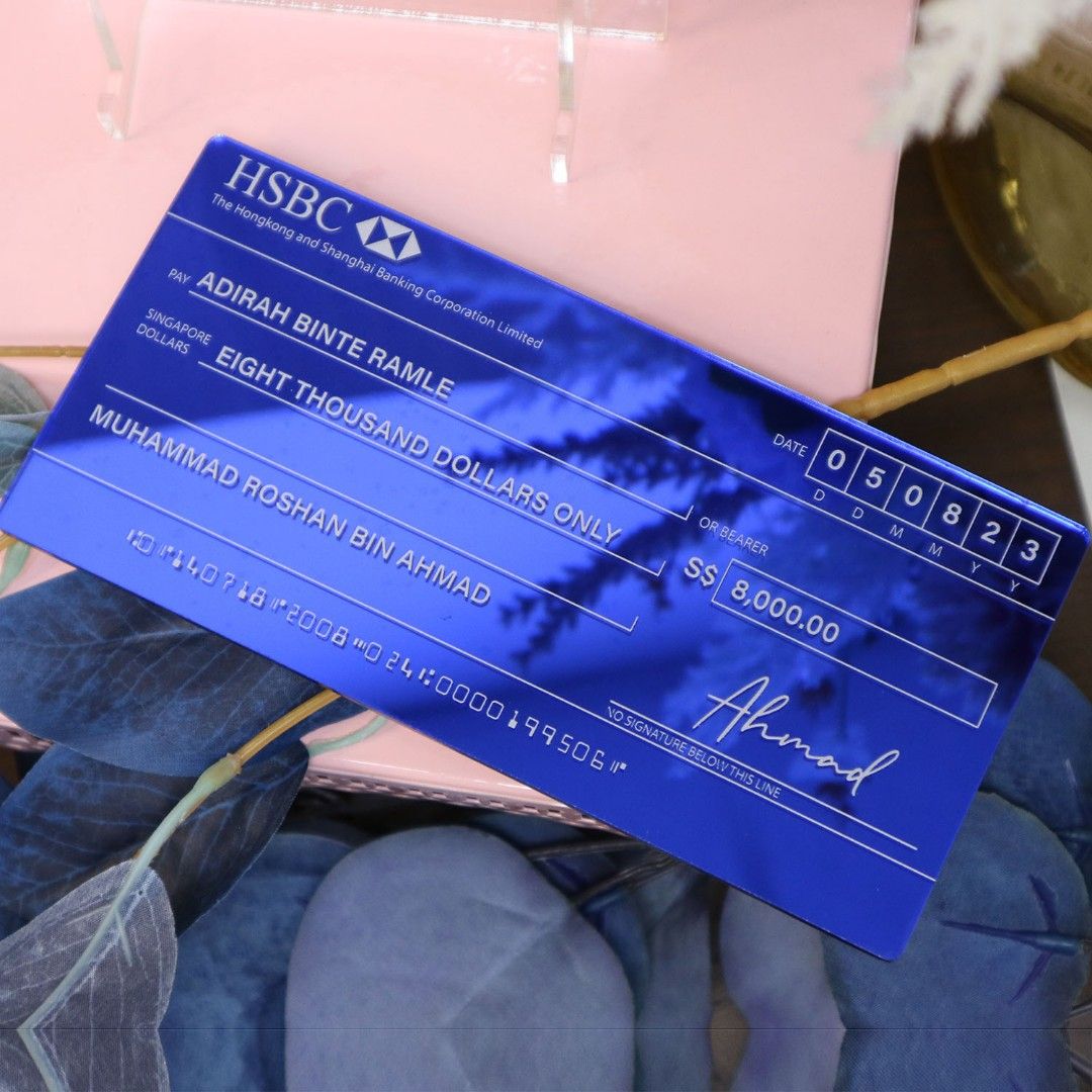 [*NEW*] Electric Blue (White Text) Acrylic Mock up cheque Hantaran ...
