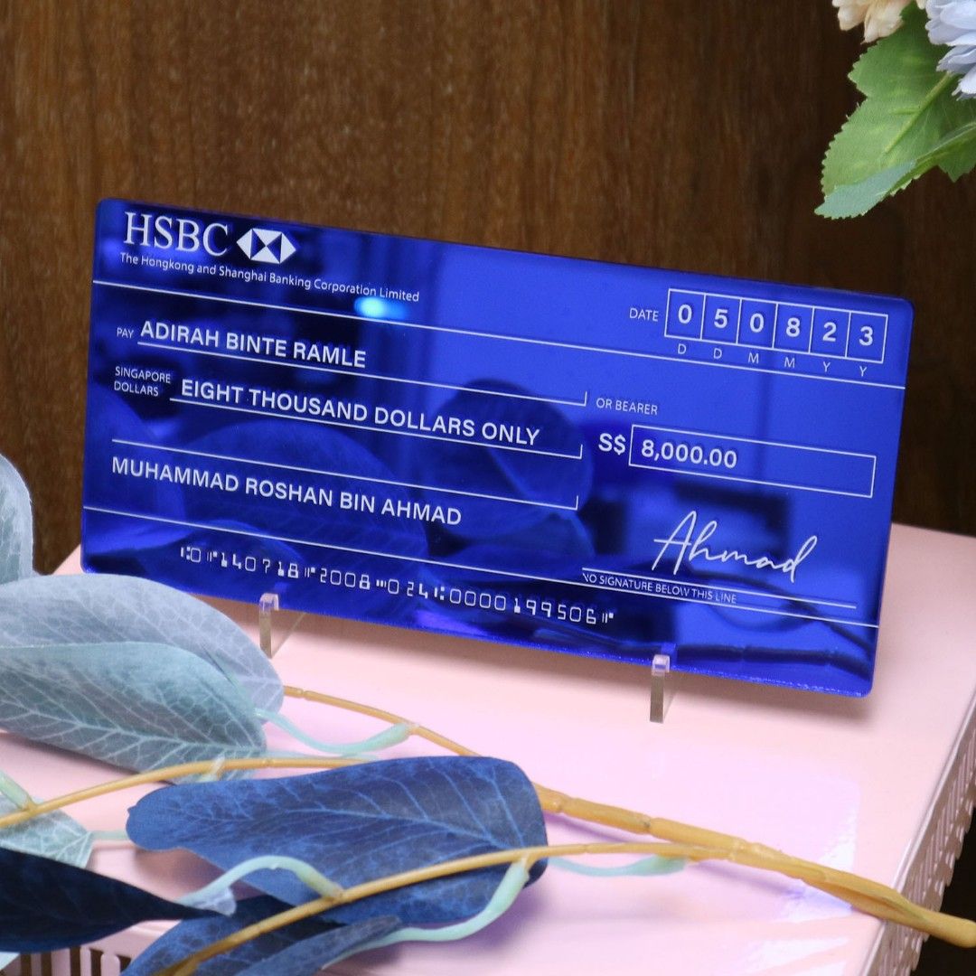 [*NEW*] Electric Blue (White Text) Acrylic Mock up cheque Hantaran ...