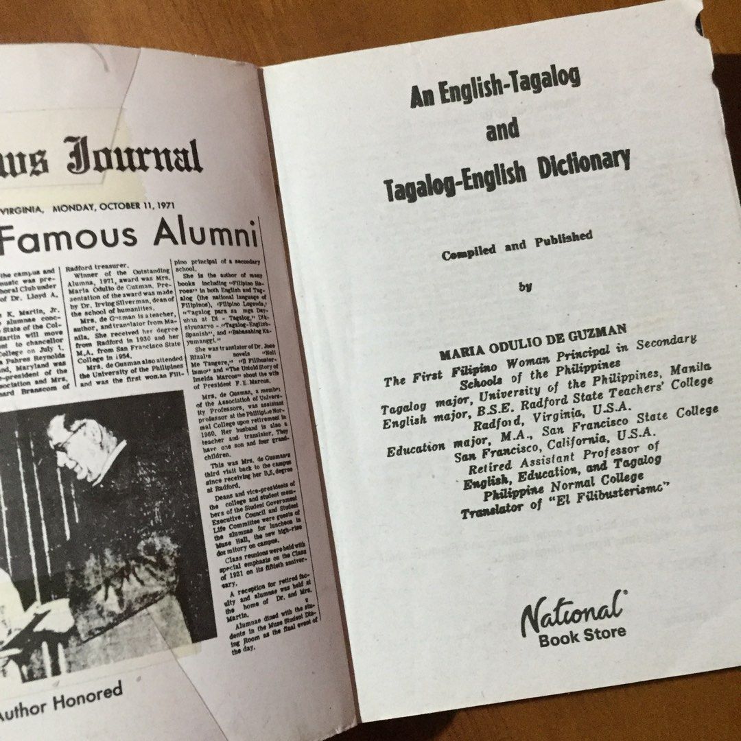 English-Tagalog and Tagalog-English Dictionary Compiled by Maria Odulio ...