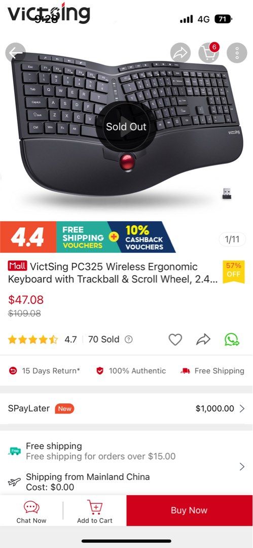 Ergonomic Split Keyboard with Trackball, Computers & Tech, Parts ...