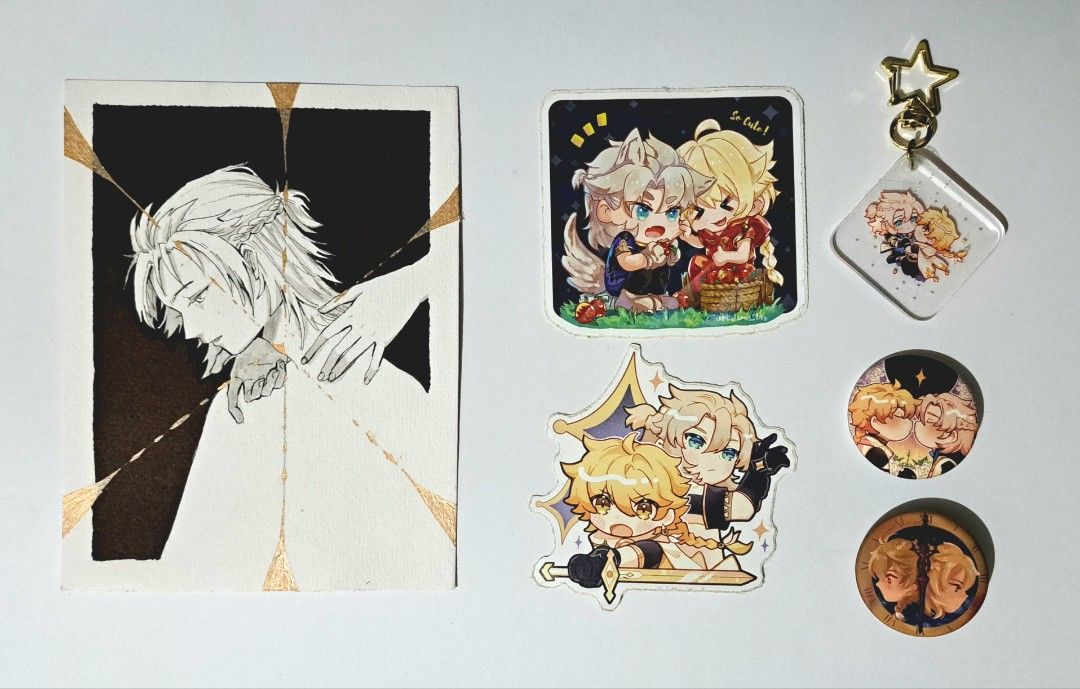 Genshin Impact Albedo Aether Albether Merch Bundle (Sticker, keychain ...