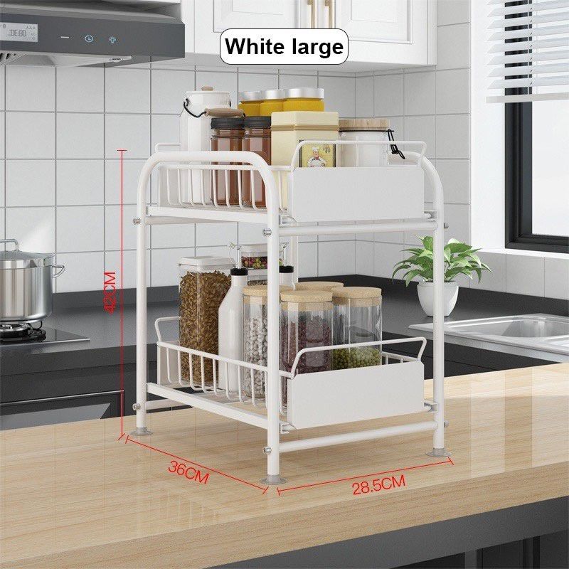 Kitchen Cabinet Organizer Rack with Sliding Storage Drawer Desktop ...