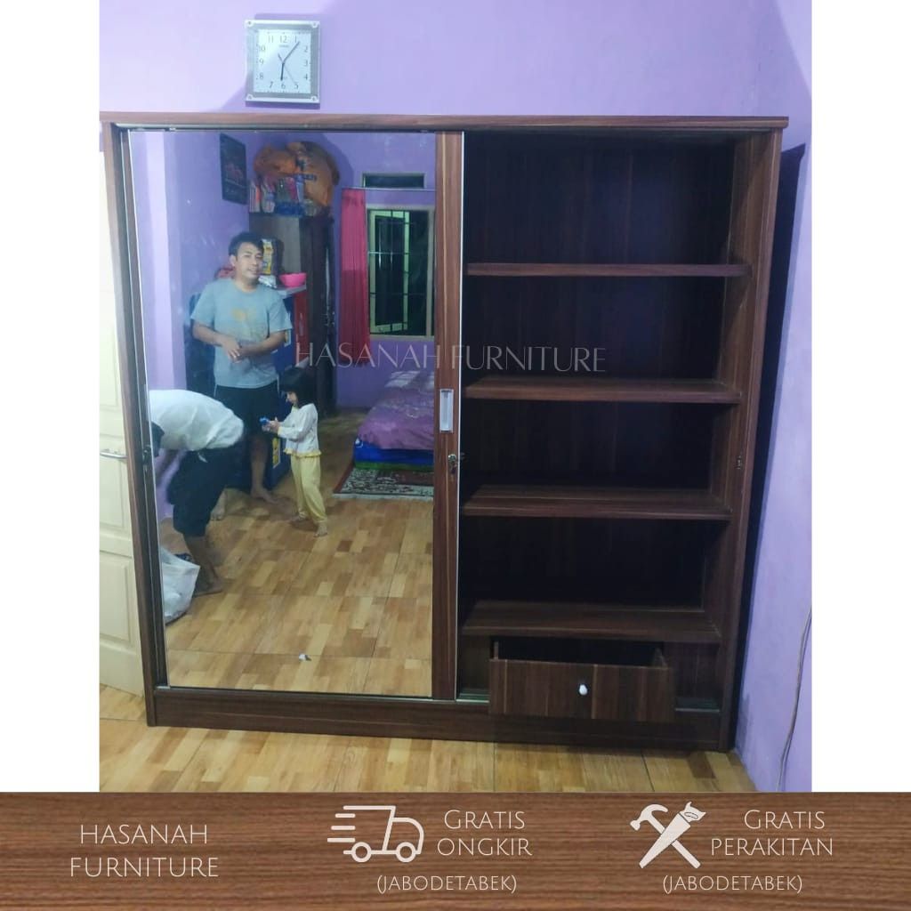 Lemari pakaian sliding 2 pintu kaca full modern minimalis, Perabotan ...