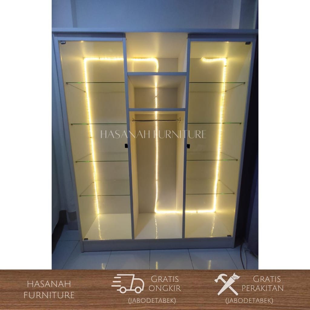 Lemari tas kaca led / Rak tas Aesthetic murah, Perabotan Rumah di Carousell