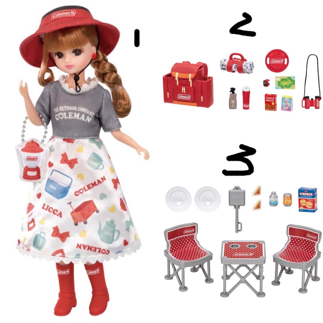 Licca Doll LD-09 Camp Licca /Licca Accessory LG-07 Camp & Rucksack Set/LF-09 Camp Chair & Table ...