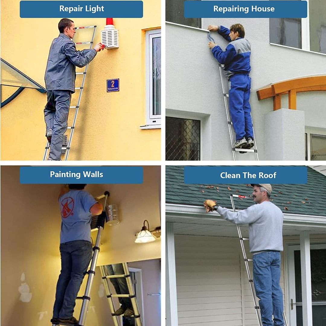 MEANFUN 12.5 FT Telescoping Ladder, One-Button Retraction Compact ...