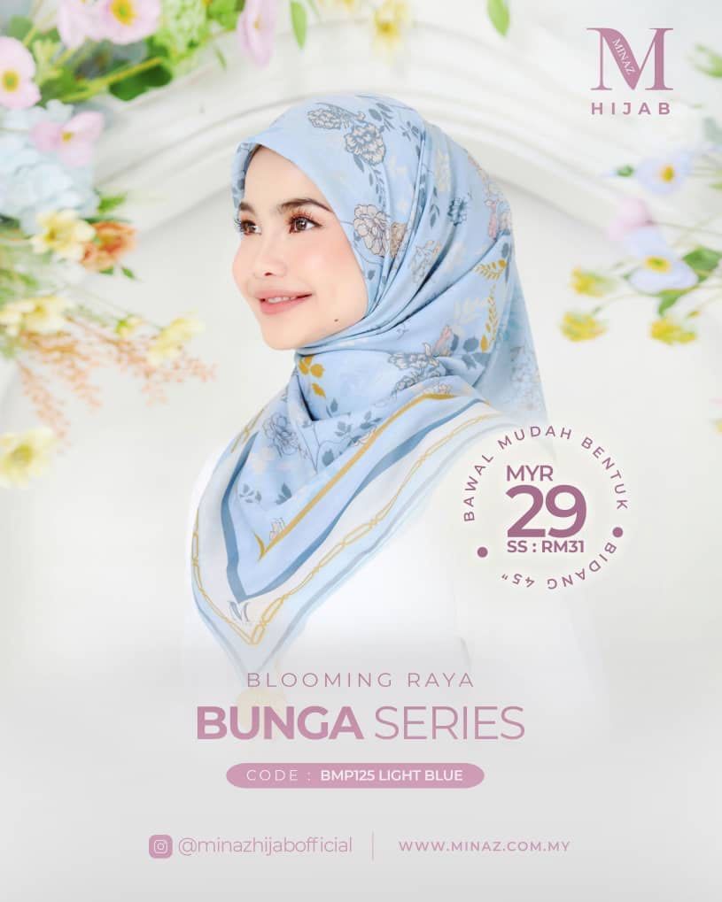 Minaz hijab blooming raya light blue, Women's Fashion, Muslimah Fashion ...