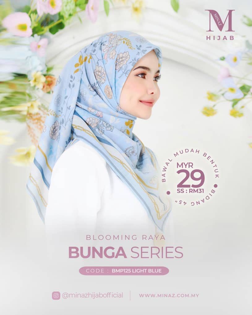 Minaz hijab blooming raya light blue, Women's Fashion, Muslimah Fashion ...
