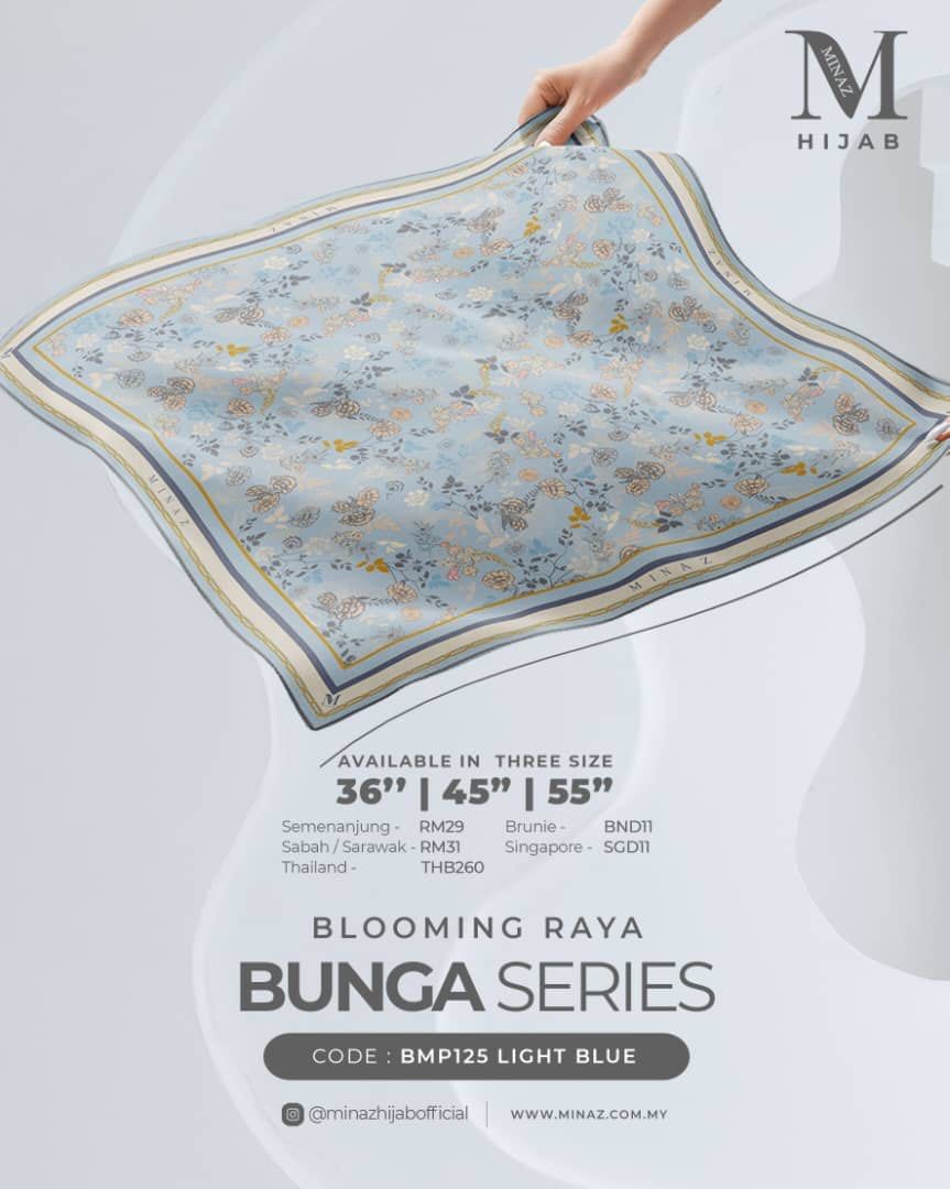 Minaz hijab blooming raya light blue, Women's Fashion, Muslimah Fashion ...
