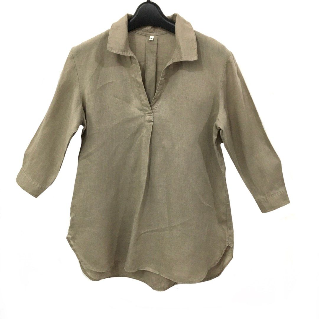 Muji 100% Flax Linen Tunic Long Tops, Women's Fashion, Tops, Shirts on ...