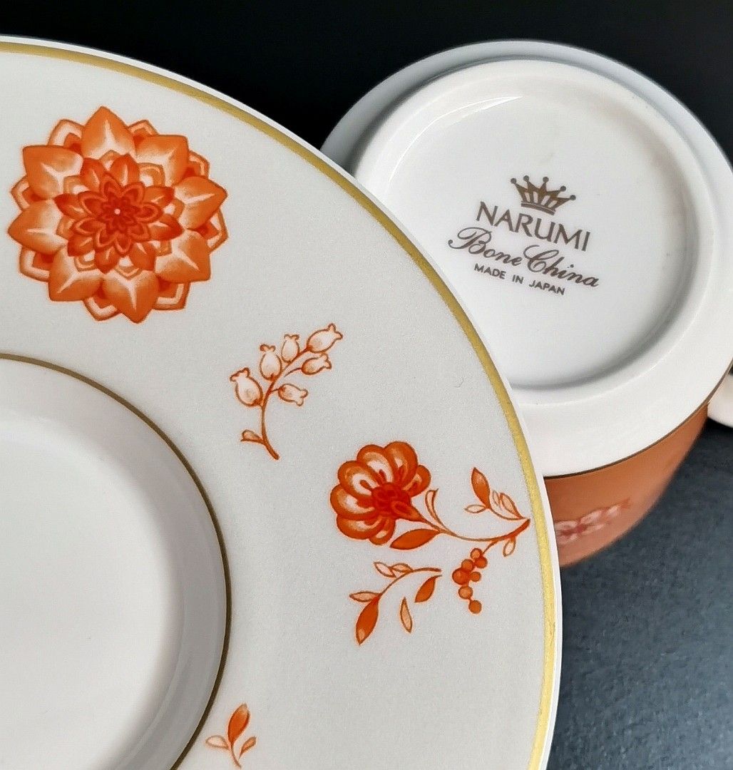 Narumi Orange & White Flowers Bone China Coffee Cup & Saucer, Furniture ...