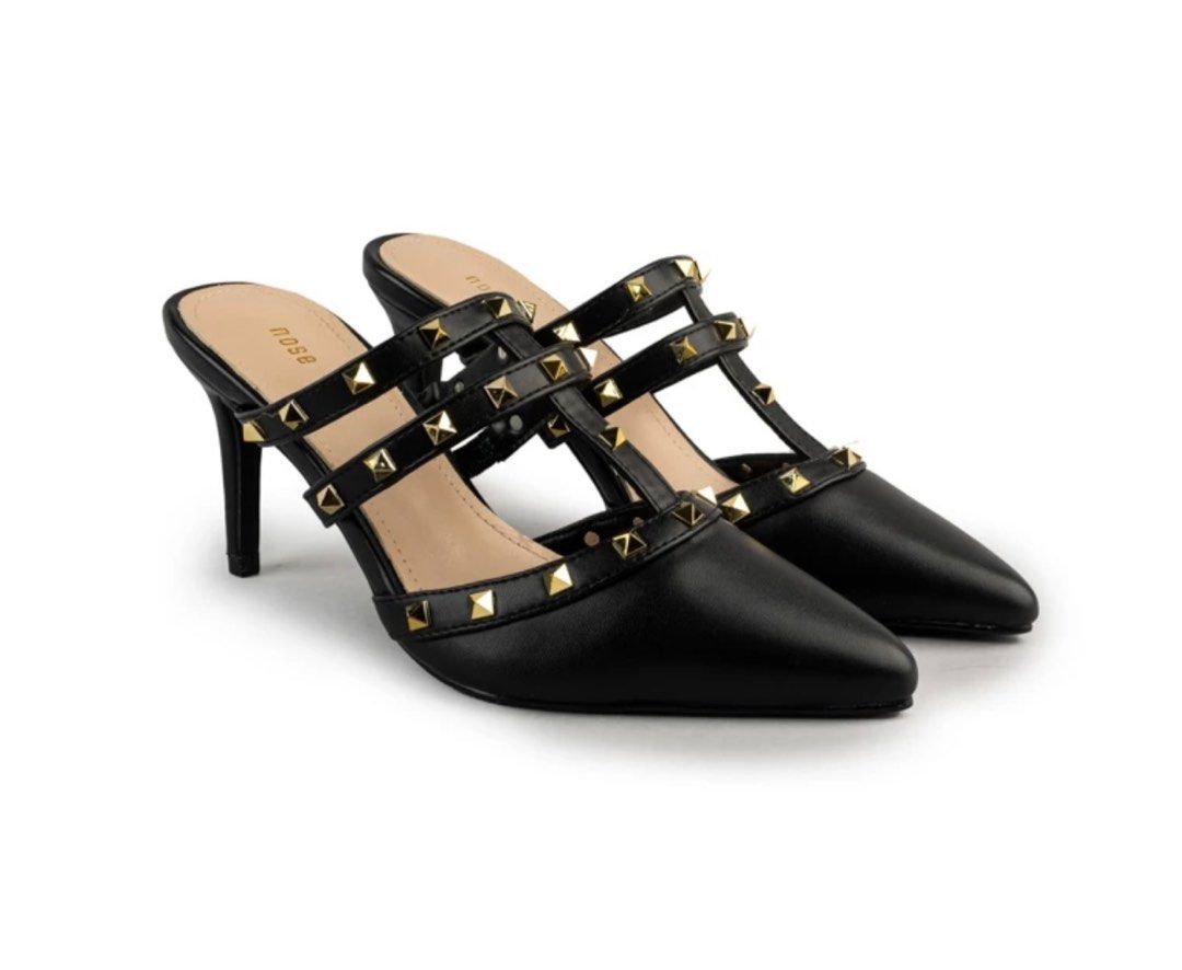 Nose studded heel mule - black, Women's Fashion, Footwear, Heels on ...