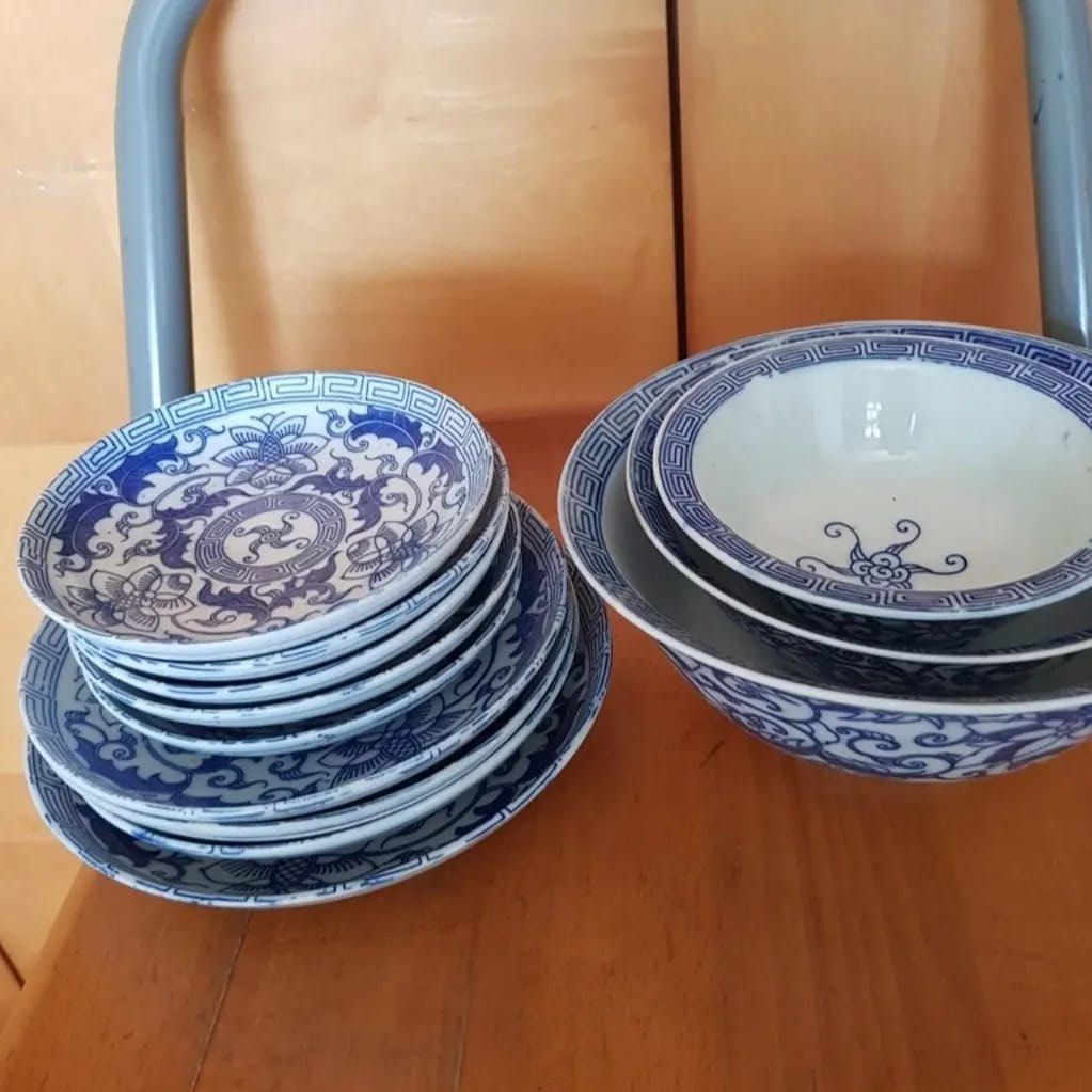Peranakan blue batik design plates and bowls, Furniture & Home Living ...