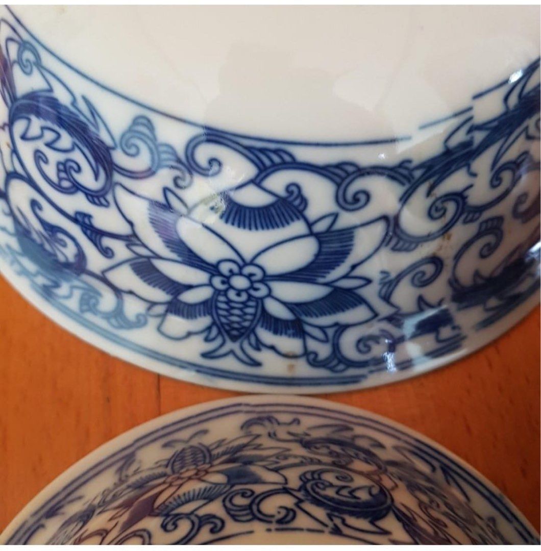 Peranakan blue batik design plates and bowls, Furniture & Home Living ...