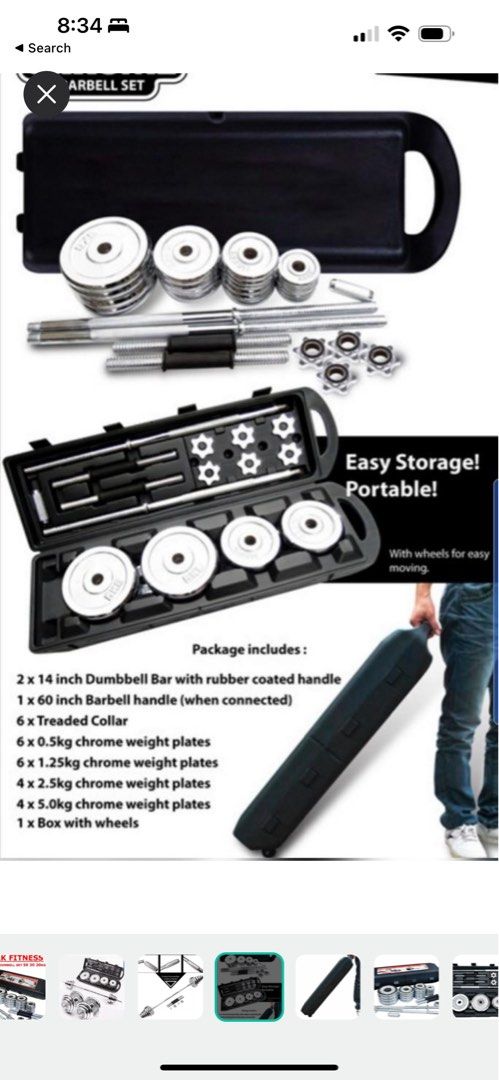 PORTABLE 50kgs weight set db/bb -100$, Sports Equipment, Exercise ...