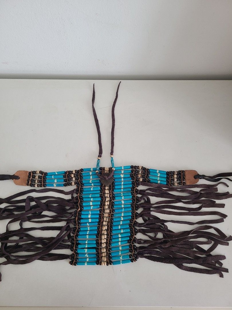 Rare vintage large native american tribal leather beaded necklace ...