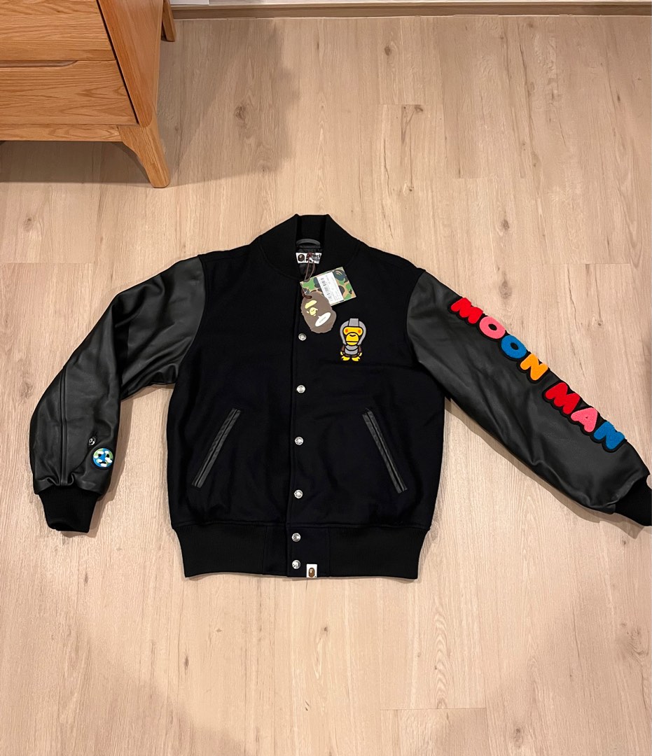 STEAL! Bape x Kid Cudi Heavy Weight Varsity Leather Jacket, Men's ...