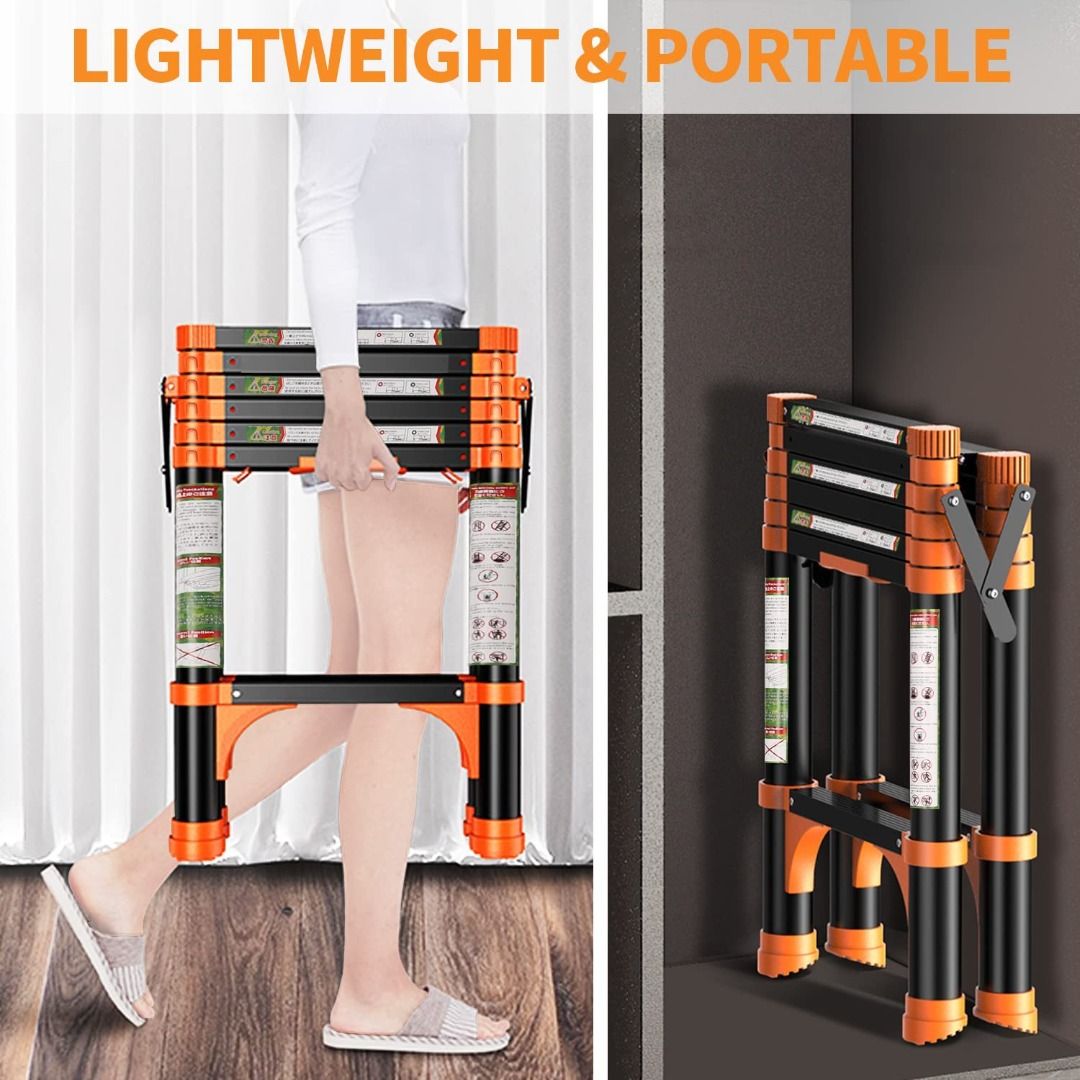 Telescoping Ladder, A-Frame Aluminum Telescopic Ladder with One-Button ...