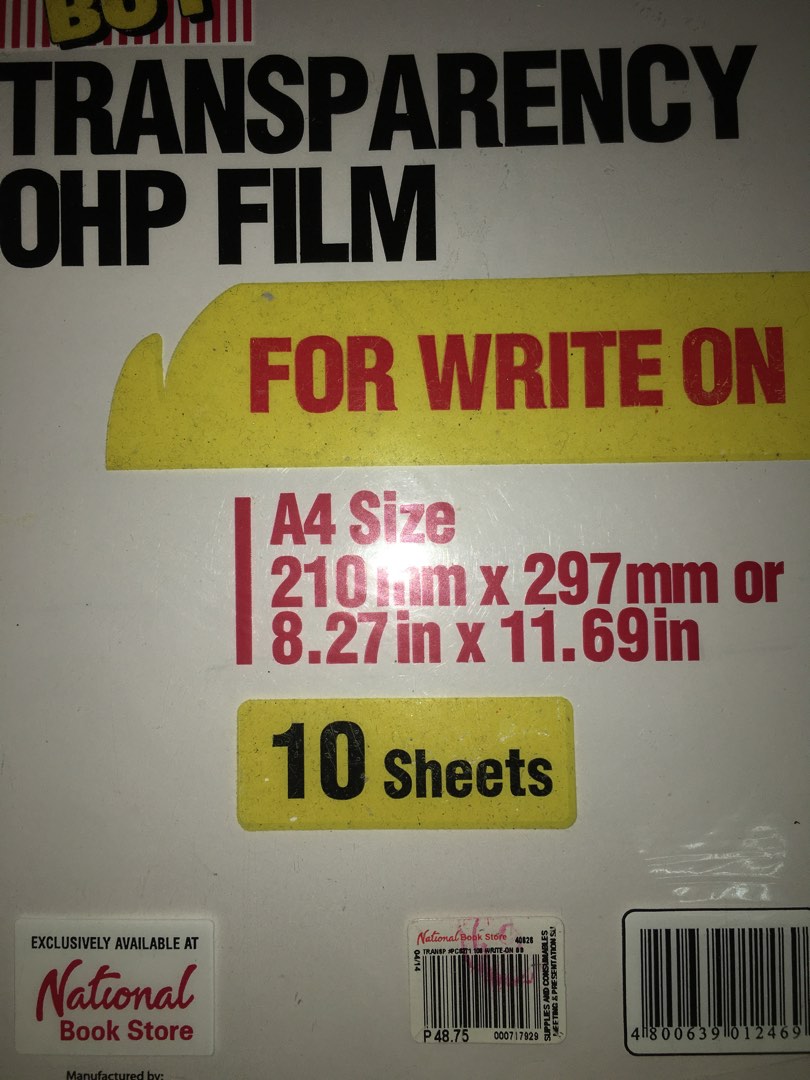 TRANSPARENCY OHP FILM A4, Hobbies & Toys, Stationary & Craft ...