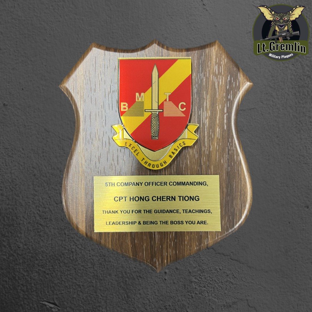 Walnut Shield Plaque - SAF ARMY NAVY AIR FORCE SCDF PARAMEDICS POLICE ...