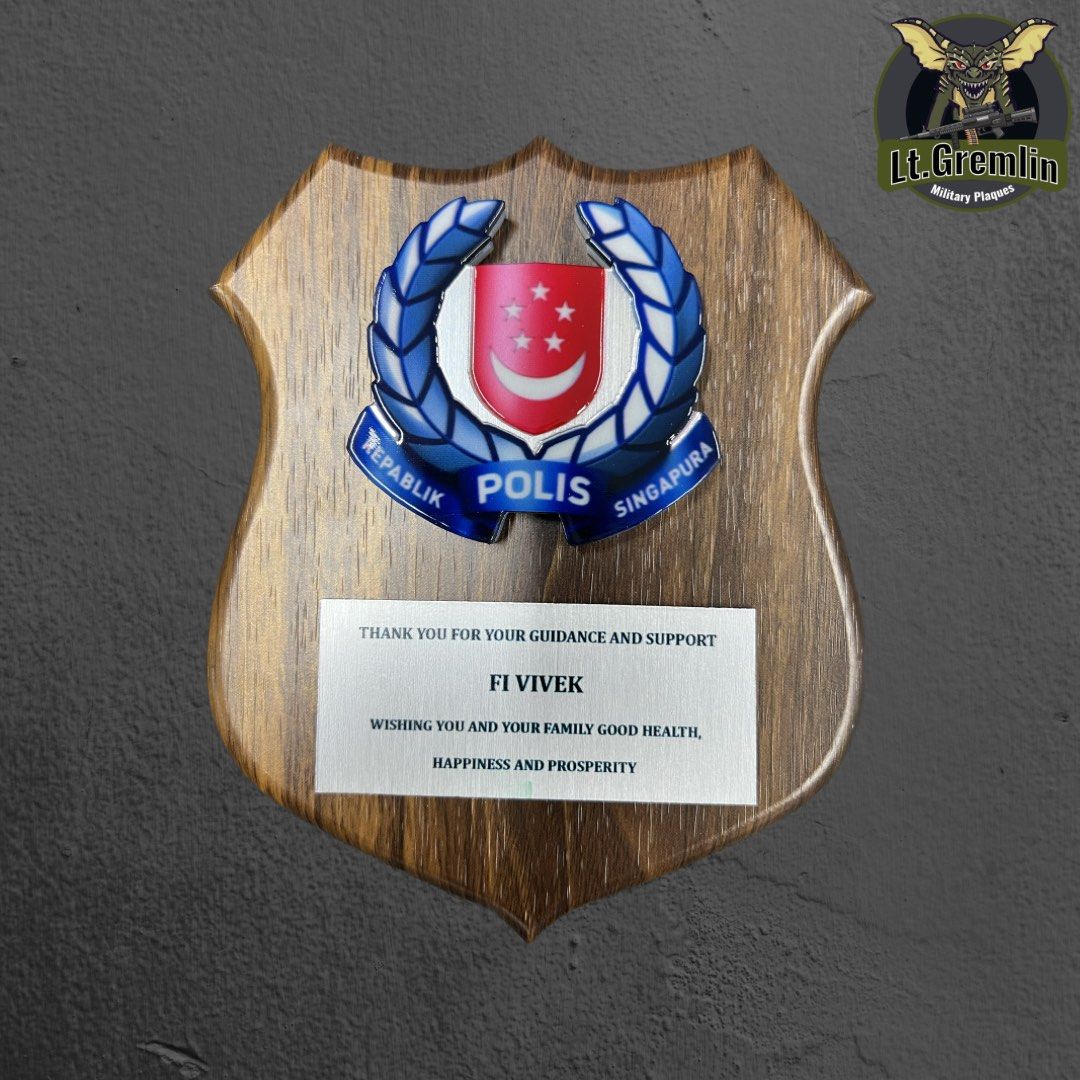 Walnut Shield Plaque - SAF ARMY NAVY AIR FORCE SCDF PARAMEDICS POLICE ...