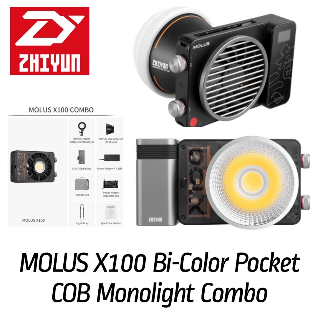 Zhiyun MOLUS X100 Bi-Color Pocket COB Monolight Combo, Photography ...