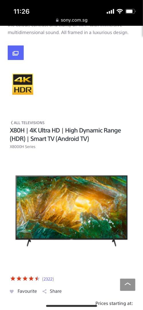 49in Sony Bravia X80H 4K Ultra HD, TV & Home Appliances, TV ...