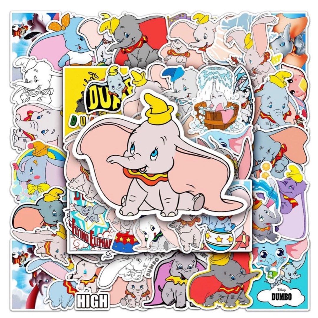 50pcs Cute Dumbo Cartoon Laptop Luggage Stickers, Hobbies & Toys ...