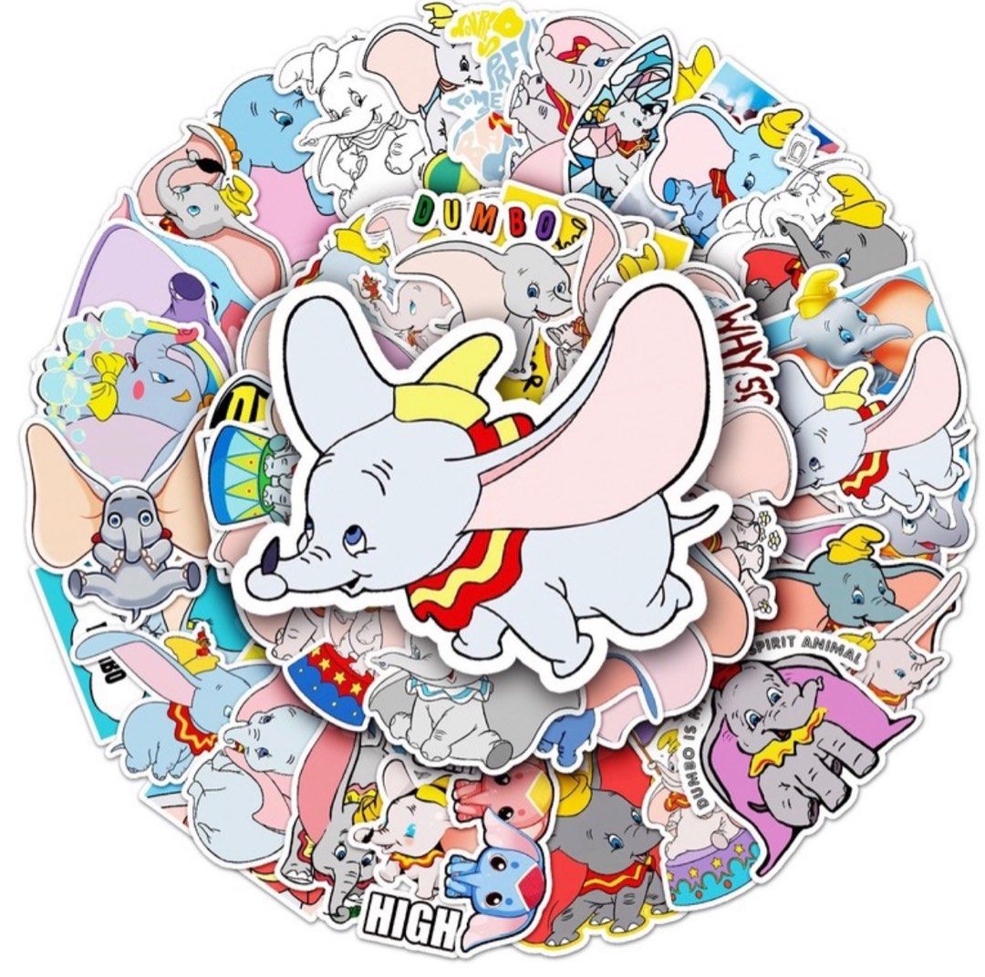 50pcs Cute Dumbo Cartoon Laptop Luggage Stickers, Hobbies & Toys ...