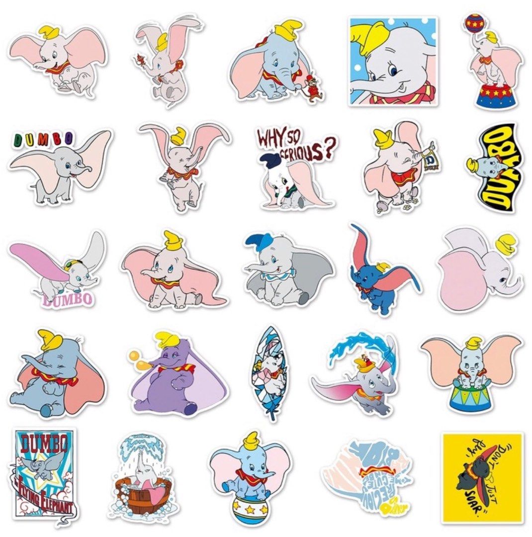 50pcs Cute Dumbo Cartoon Laptop Luggage Stickers, Hobbies & Toys ...