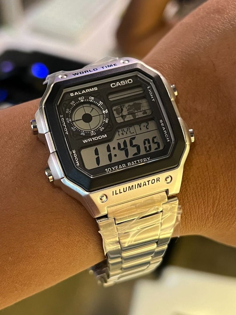 CASIO World Time Digital Stainless Steel Men's Watch AE-1200WHD-1AV, Men's Fashion, Watches ...